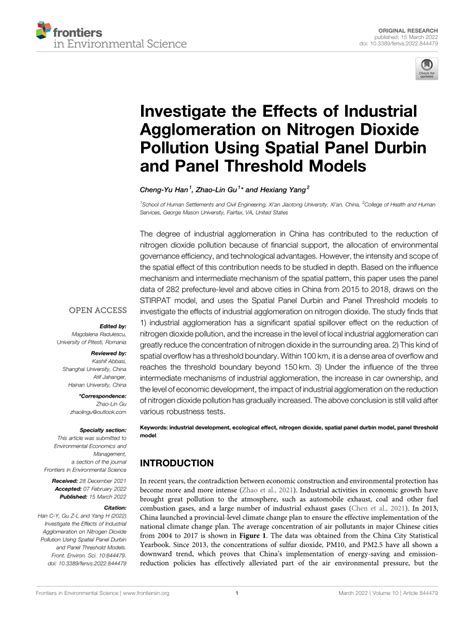 Pdf Investigate The Effects Of Industrial Agglomeration On Nitrogen