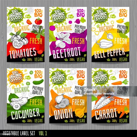 식품 라벨 세트 스티커 컬렉션 야채 라벨 향신료 패키지 디자인 토마토 비트 피망 오이 양파 포스터에 대한 스톡 벡터 아트 및 기타 이미지 Istock