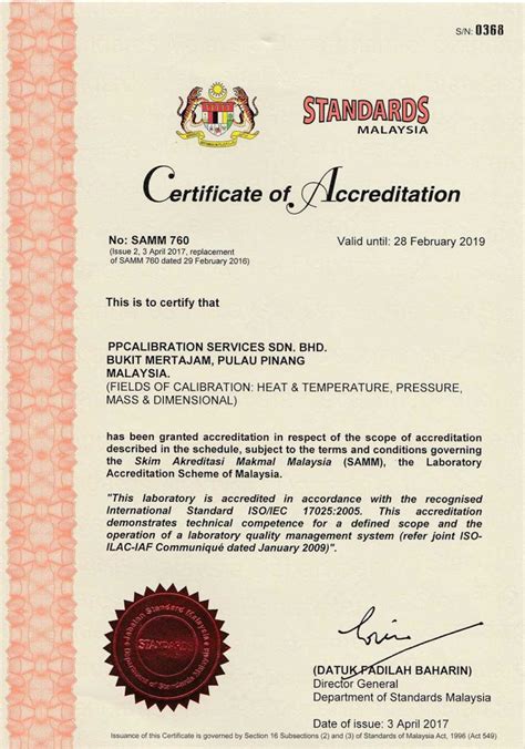 Certificate Of Accreditation — Pp Calibration