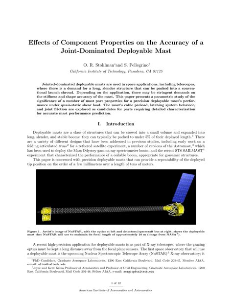 Pdf Effects Of Component Properties On The Accuracy Of A Joint Dominated Deployable Mast