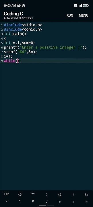 C Language To Perform Sum Of Natural Numbers Using While Loop C Programingshorts Coding