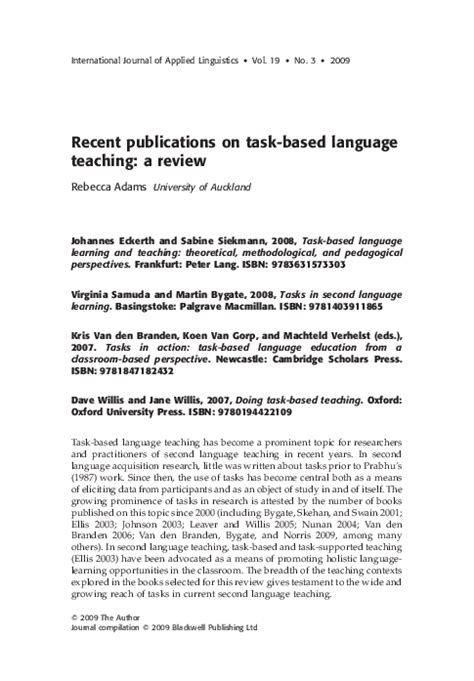 Pdf Recent Publications On Task Based Language Teaching A Review