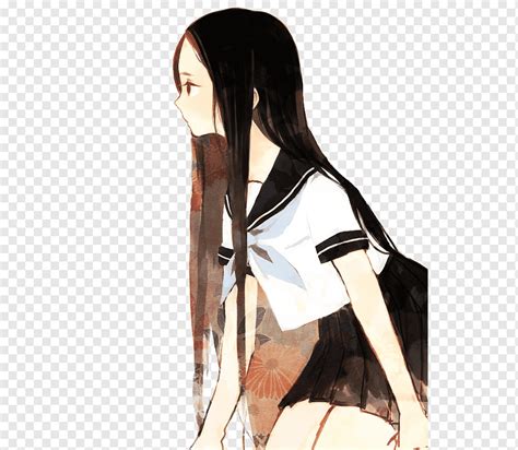 Cabelo Preto Anime Cabelo Comprido Animação Mulher De Cabelos Compridos Mangá Moda Ilustração