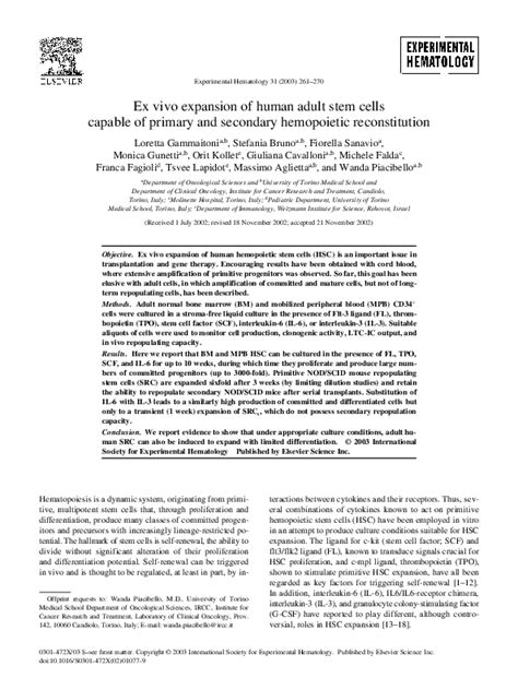 Pdf Ex Vivo Expansion Of Human Adult Stem Cells Capable Of Primary