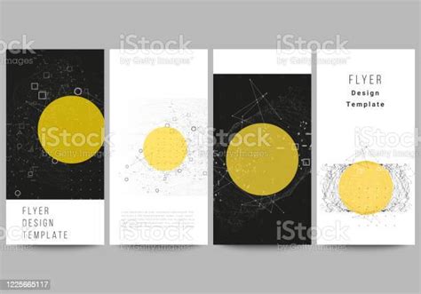 전단지 배너 디자인 템플릿의 편집 가능한 레이아웃의 최소 벡터 그림 동적 입자가 있는 과학 또는 기술 3d 배경 화학 및 과학 개념 0명에 대한 스톡 벡터 아트 및 기타