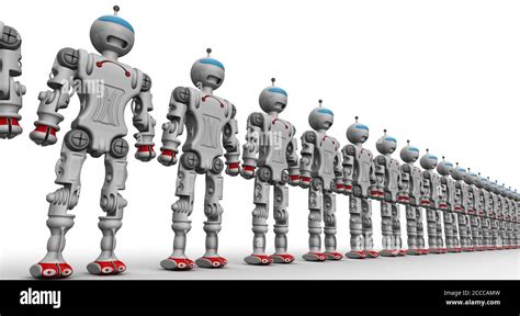 Humanoid Robots Humanoid Robots Standing In A Row On A White Surface