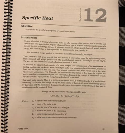 solved 112 specific heat objective to determine the specific heat