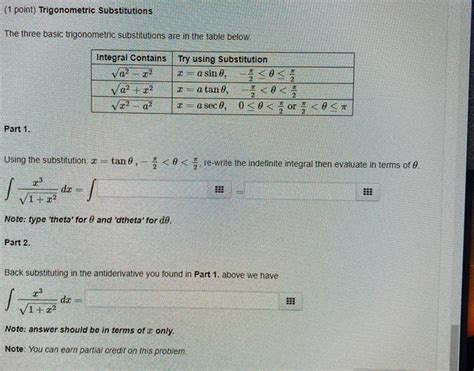 Solved 1 Point Trigonometric Substitutions The Three Basic