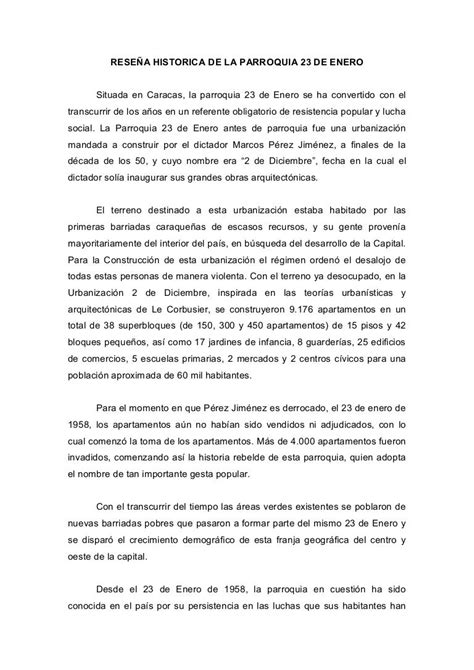 Reseña Historica De La Parroquia 23 De Enero