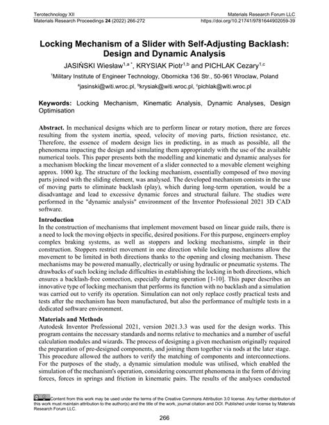PDF Locking Mechanism Of A Slider With Self Adjusting Backlash Design And Dynamic Analysis