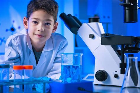Premium Photo Schoolboy Using Lab Equipment Laboratory Education Concept
