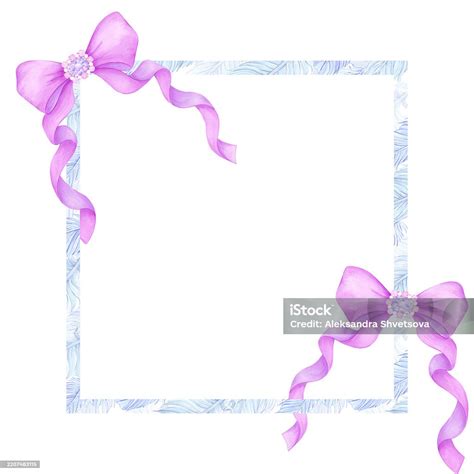 손으로 그린 수채화 보라색 활 보석 프레임 테두리 흰색 배경에 고립되어 있습니다 카드 앨범 스크랩북 및 기타 인쇄 제품에 사용할 수 있습니다 0명에 대한 스톡 벡터 아트 및