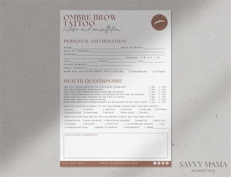 Ombre Brow Intake Form Bundle Pmu Forms Pmu Client Record Pmu Aftercare Card Microshading Form