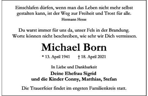 Traueranzeigen Von Michael Born Trauer Anzeigen De