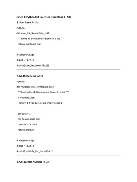 Python List Exercises 50 Solutions Pdf Software Engineering