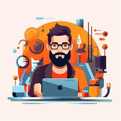 a man with a beard sits at a computer with a man on his lap top