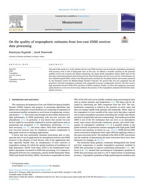 Pdf On The Quality Of Tropospheric Estimates From Low Cost Gnss