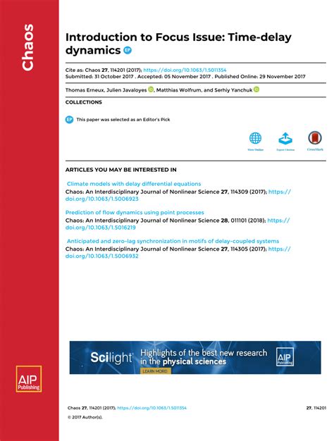 Pdf Introduction To Focus Issue Time Delay Dynamics