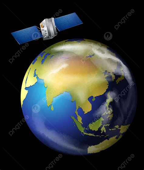 Satellite Orbiting Earth Moving Satellite Communication Vector Moving