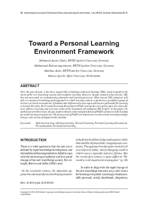 Pdf Toward A Personal Learning Environment Framework