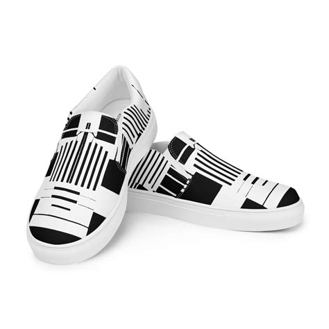 Womens Black And White Radical Mod Slip On Canvas Shoes Monoprint