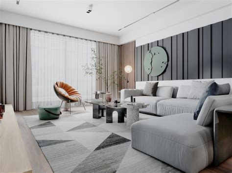 Sala De Estar Moderna En Colores Claros Con Paneles En Las Paredes Con