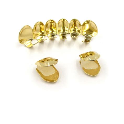 Best 18k Real Gold Braces Plain Punk Hiphop Up 2 Bottom 6 Teeth Grillz Dental Mouth Fang Grills