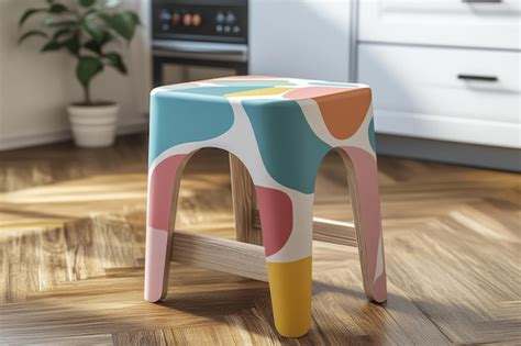 Modern Abstract Stool With Colorful Geometric Pattern A Modern Stool