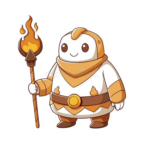 Cute Cartoon Character With A Torch On White Background Illustration Stock Illustration