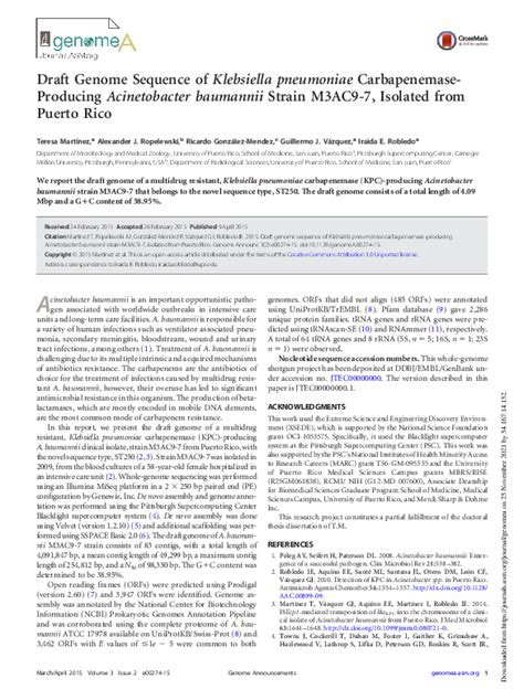 Pdf Draft Genome Sequence Of Klebsiella Pneumoniae Carbapenemase Producing Acinetobacter
