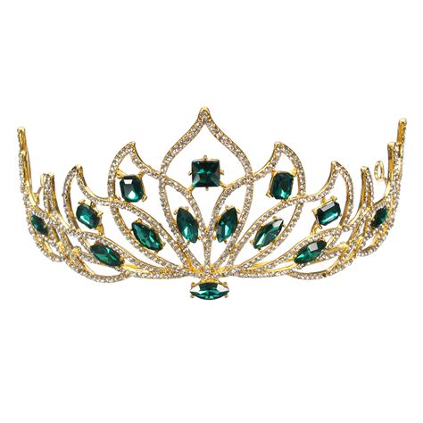 Bride Gold Green Rhinestone Crystal Tiara Crown Princess Queen Wedding