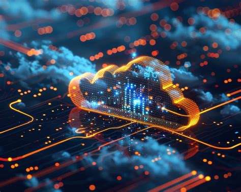 Futuristic Illustration Of Digital Cloud Computing Integrated With Glowing Circuitry