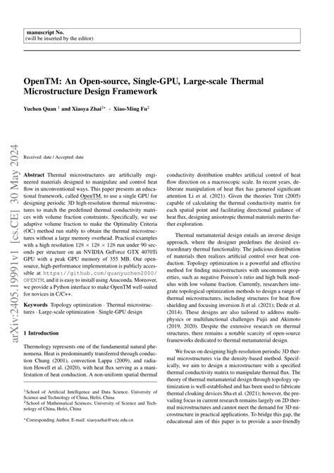 Pdf Opentm An Open Source Single Gpu Large Scale Thermal