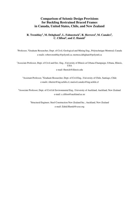 Pdf Comparison Of Seismic Design Provisions For Buckling Restrained Braced Frames In Canada
