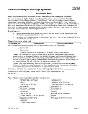 Fillable Online International Passport Advantage Agreement Enrollment Form IBM Fax Email Print