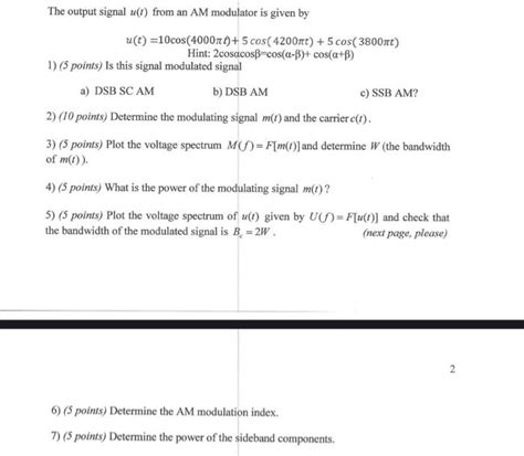 Solved The Output Signal U T From An AM Modulator Is Given Chegg