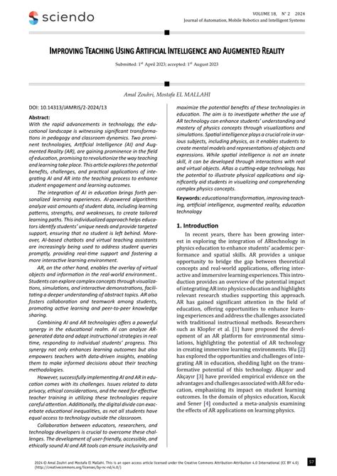 Pdf Improving Teaching Using Artificial Intelligence And Augmented Reality