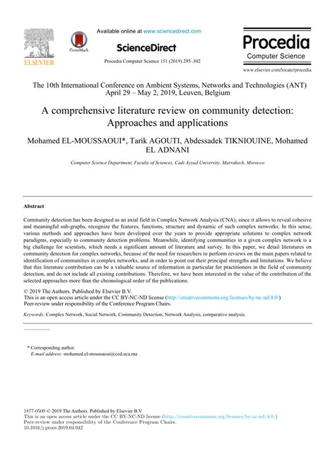 Pdf A Comprehensive Literature Review On Community Detection
