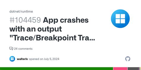 app crashes with an output trace breakpoint trap on linux when a p