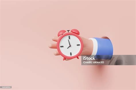 분홍색 배경에 알람 시계를 들고있는 손 시간 관리 개념 3d 렌더링 3차원 형태에 대한 스톡 사진 및 기타 이미지 3차원 형태 벽 시계 시간 Istock