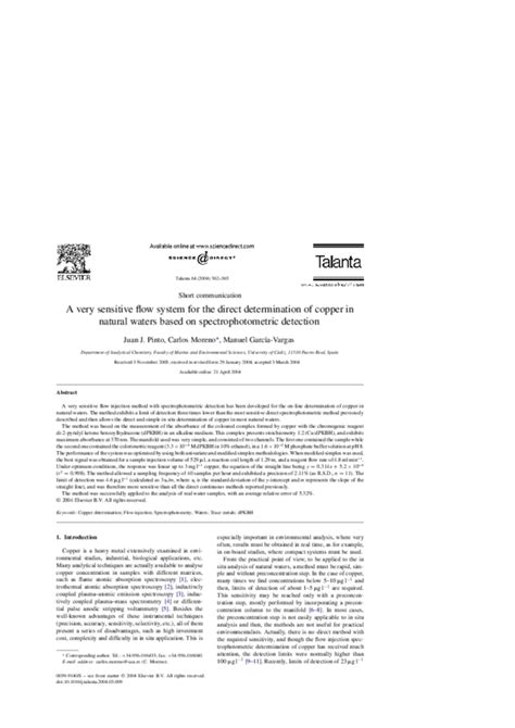 Pdf A Very Sensitive Flow System For The Direct Determination Of Copper In Natural Waters