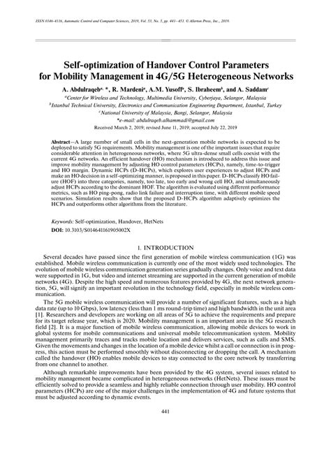 Pdf Self Optimization Of Handover Control Parameters For Mobility