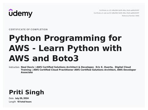 Priti Singh On Linkedin I Completed Python Programming For Aws Course On Udemy