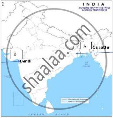 Two Places A And B Have Been Marked On The Given Outline Map Of India
