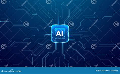 ai chip background on technology blue background circuit board stock
