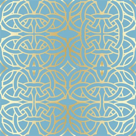 Vector Geometric Everlasting Classical Gold Lines Pattern On Brighten Blue Background Stock