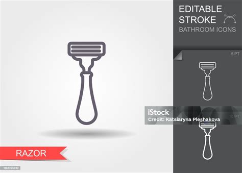 면도기 편집 가능한 스트로크가 있는 윤곽선 아이콘입니다 그림자와 욕실의 선형 기호 0명에 대한 스톡 벡터 아트 및 기타 이미지 0명 가장자리 강철 Istock