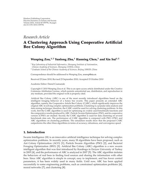 Pdf A Clustering Approach Using Cooperative Artificial Bee Colony