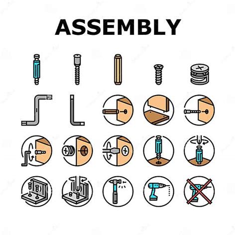 Assembly Furniture Instruction Icons Set Vector Stock Vector