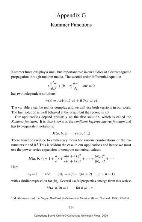 Kummer Functions Appendix G Electromagnetic Scintillation